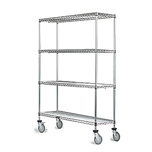 18" Deep x 48" Wide x 60" High 4 Tier Chrome Wire Shelf Truck with 800 lb Capacity
