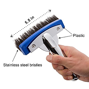 Fimimo 5.5" Stainless Steel Bristles Pool Brush, Swimming Pool Brushes with Handles for Cleaning Pool Walls, Tile, Floors to Fit Most Poles
