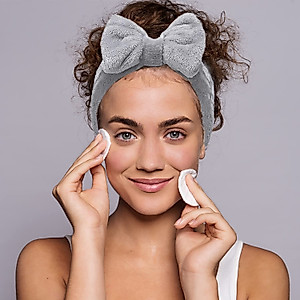NYKKOLA 2 Pack Spa Headband,Bowknot Coral Fleece Elastic Headband With 2 Silicone Face Mask Brush,for Women Girls Washing Face Beauty Skincare And Sports. (Gray,Pink)