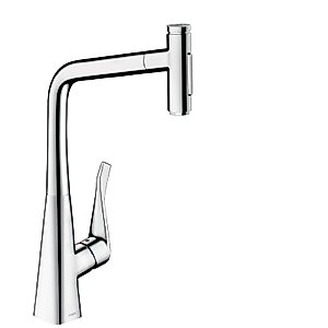 hansgrohe Metris Select Chrome Single-Handle Kitchen Faucet, Kitchen Faucets with Pull Out Sprayer, Faucet for Kitchen Sink, Chrome 73820001