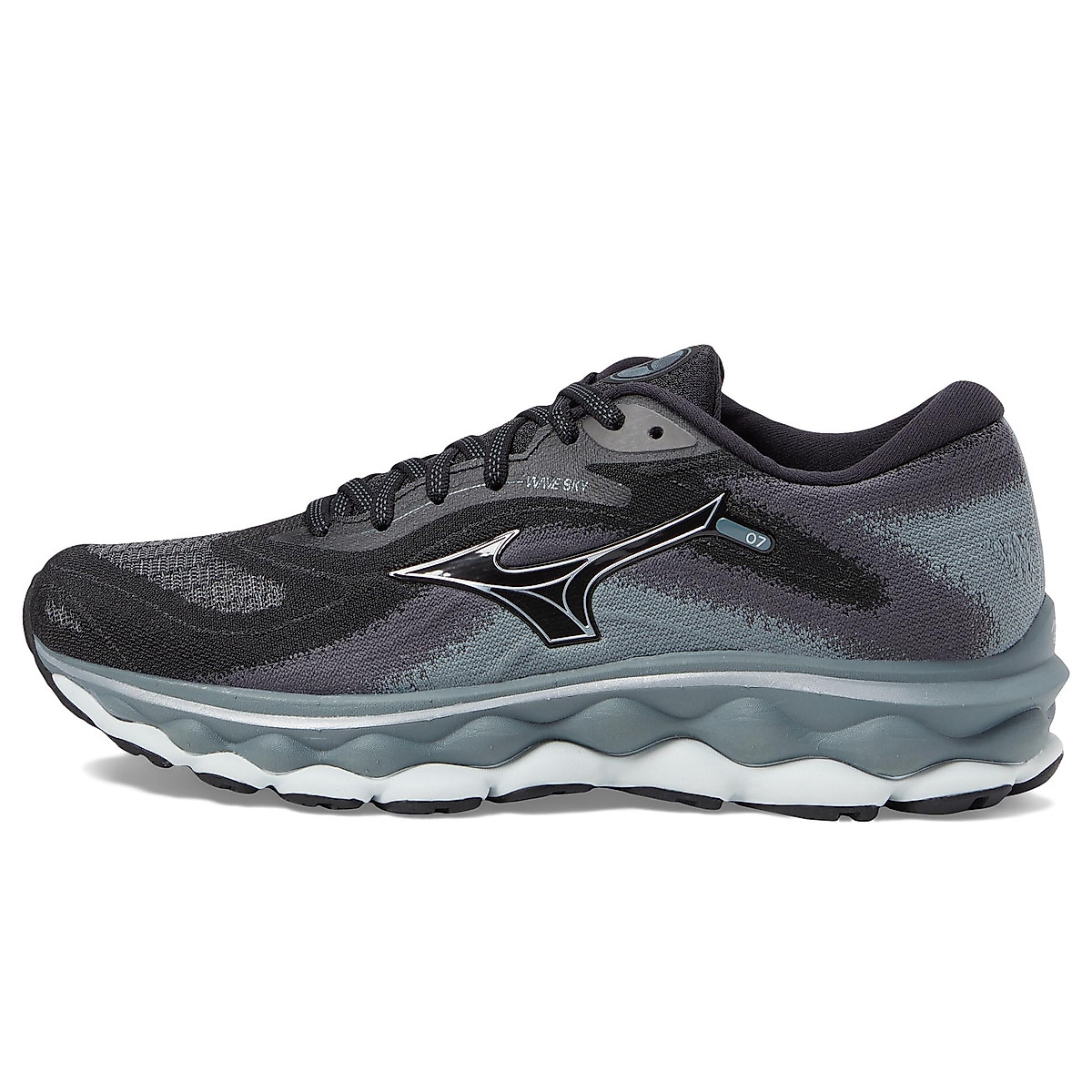 Mizuno Women's Wave Sky 7 Running Shoe, Black-Silverstar, 8