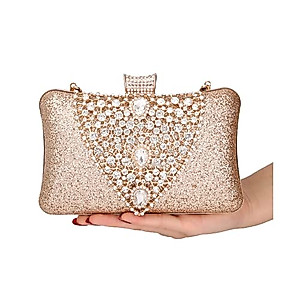Womens Fashion Luxury Sparkly Rhinestone Sequin Glitter bag Clutch Evening Handbag Shoulder Bags Purse for Wedding Bridal Party Prom (gold)
