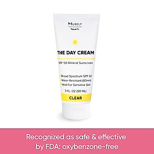 Musely Day Cream Mineral SPF 50, Clinical Grade Sunscreen, Broad-Spectrum, Water Resistant, 3 Fl Oz, Clear Color, 2x Bundle