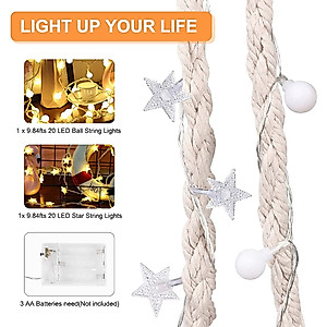 Hanging Chair for Bedroom Hammock Chair Swing with Lights and Hardware Kits Holds Up to 550Lbs Macrame Swing Chair Hanging Cotton Rope Swing Chair for Bedroom, Patio, Deck, Garden and Porch-KASHAN