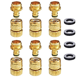 HQMPC No Pb Garden Hose Quick Connect Brass Hose Quick Connect Quick Release Hose ConnectorWater Hose Connectors 3/4" GHT (6 SETS)