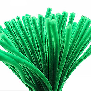 Carykon 100 PCS Fuzzy Chenille Stems Pipe Cleaners for Arts and Crafts (Green)