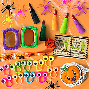 ANGOLIO 169Pcs Halloween Party Favors for Kids, Trick or Treat Toys Giveaways Eye Ring Witch Gloves Vampire Dentures Decorated Goodie Bag Stuffers Halloween Parade