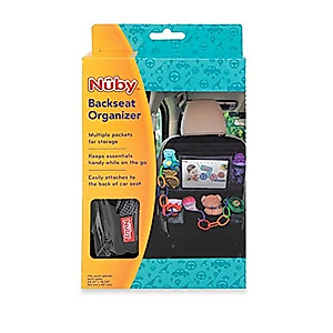 Nuby Ultimate Backseat Car Organizer and Storage - Pockets, Tablet Holder, Toy Clips and Removable Zipper Pouch - Car Accessories for Kids