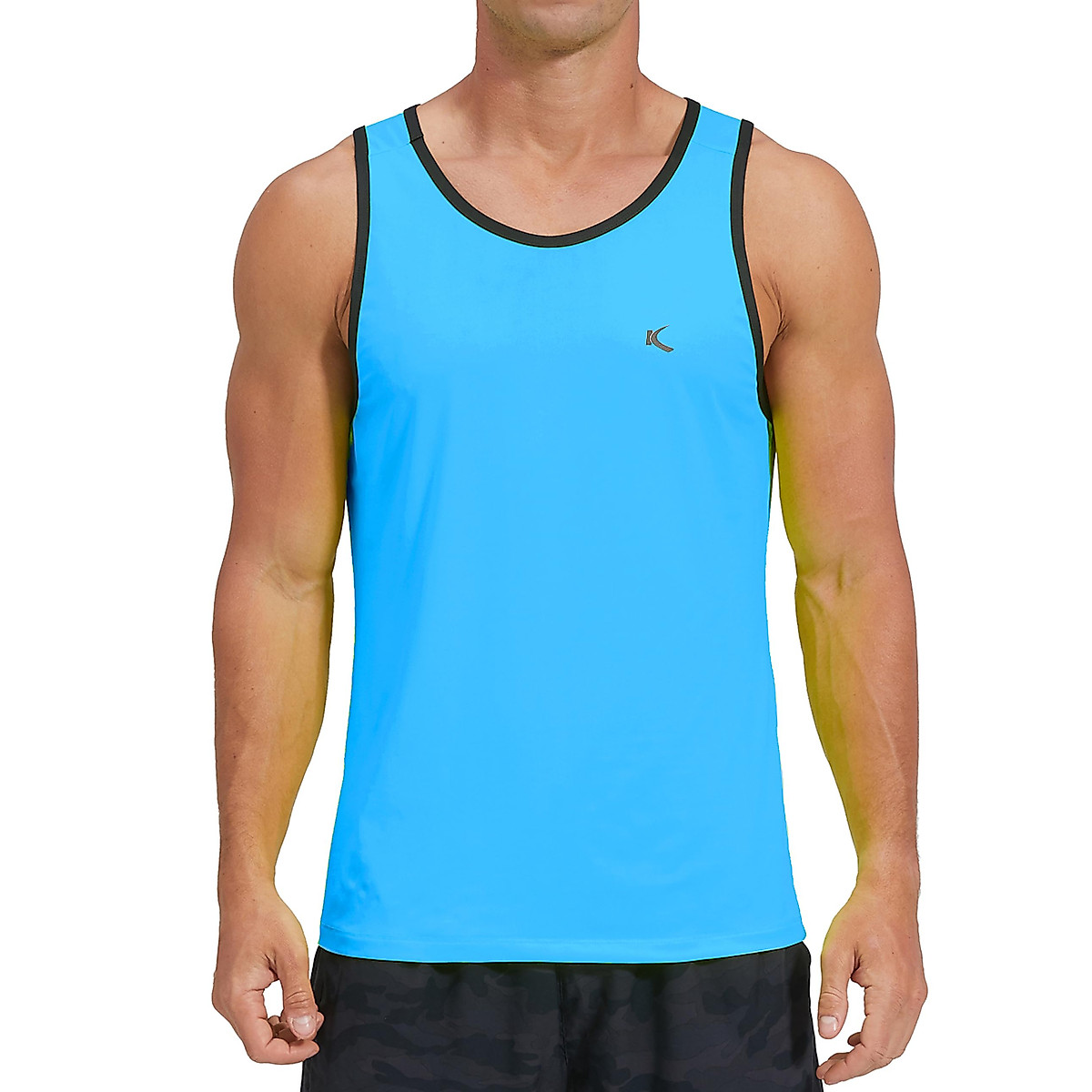 KPSUN Men's Quick Dry Swim Tank Tops Workout Athletic Gym Bodybuilding Fitness Sleeveless Beach Shirts Big and Tall(Sky Blue,M)