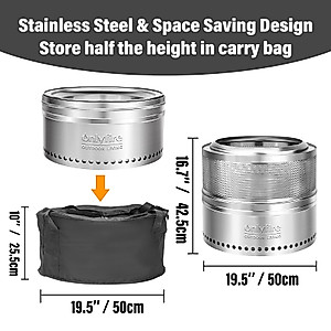 Onlyfire Wood Burning Fire Pit with Carrying Bag, 20” Detachable Portable Outdoor Firepit for Camping Tailgating Patio Backyard Bonfire Party, Perforated Smokeless Fireplace, Stainless Steel FP037