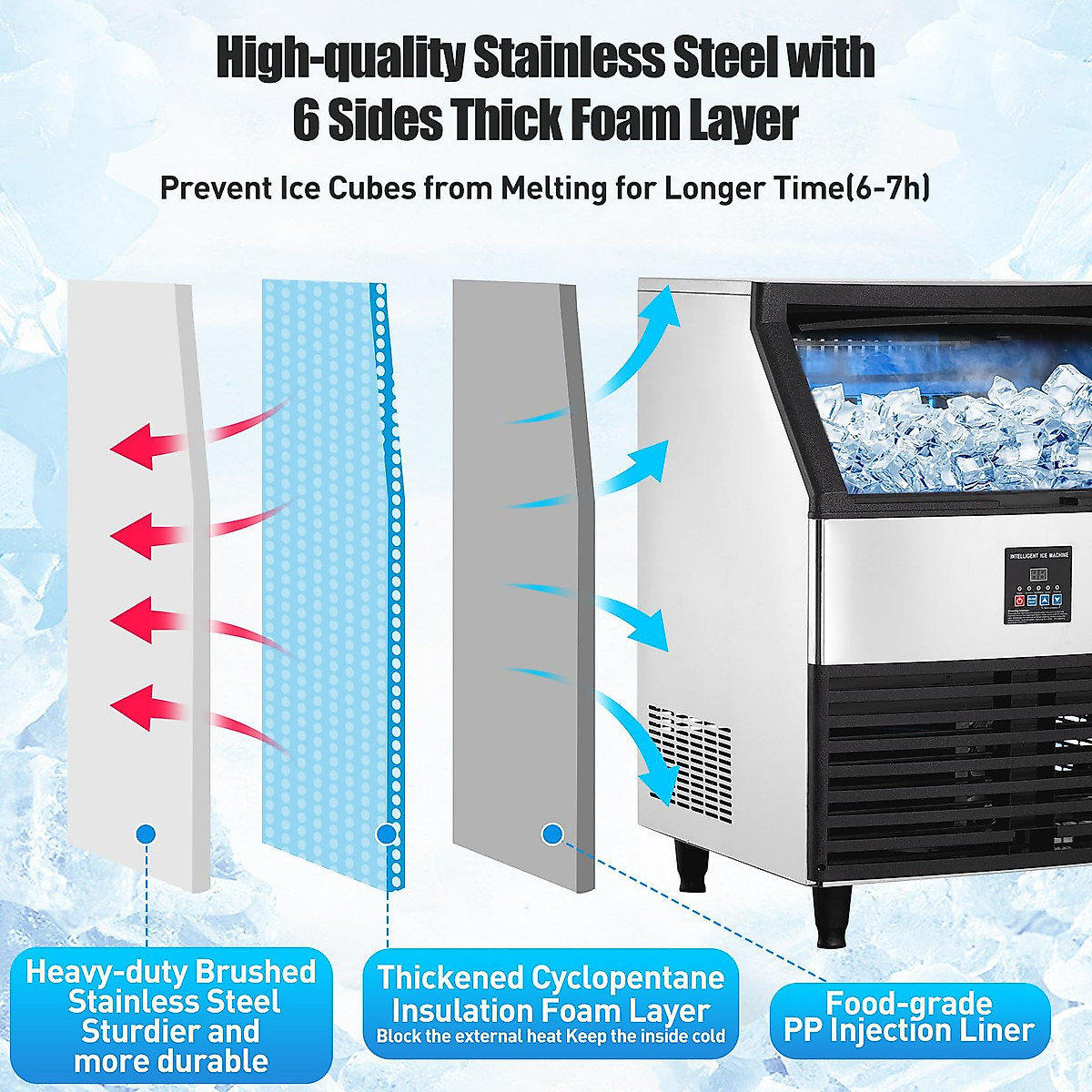 Commercial Ice Maker Machine 300LBS/24H with 100LBS Large Storage Bin, 160Pcs Clear Cube Ice for Restaurant Bar, Self Cleaning Freestanding Ice Maker, 110V