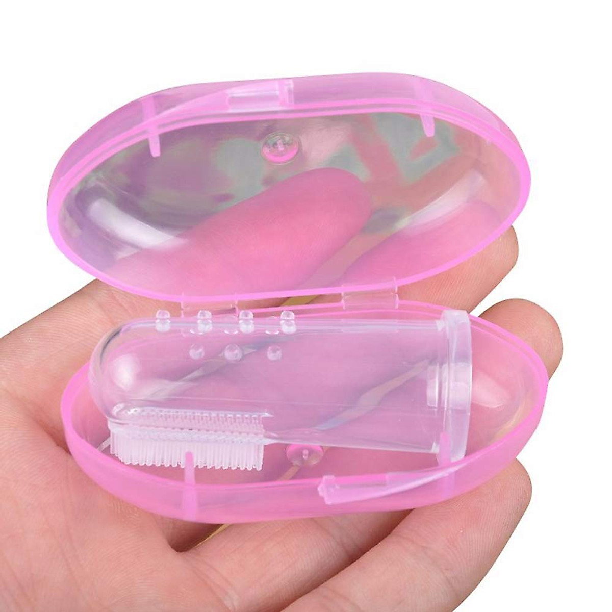 AKOAK 1 Pack Useful Baby Finger Toothbrush Soft Silicone Baby Training Toothbrush with Storage Box, Baby Teeth Cleaning Massage Oral Care (Pink)