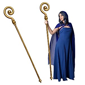 Nicky Bigs Novelties Adult Gold Saint Nicholas Shepherd Staff - Priest Pope Bishop Crosier Stick - Halloween Easter Costume Accessory Prop, Gold, One Size