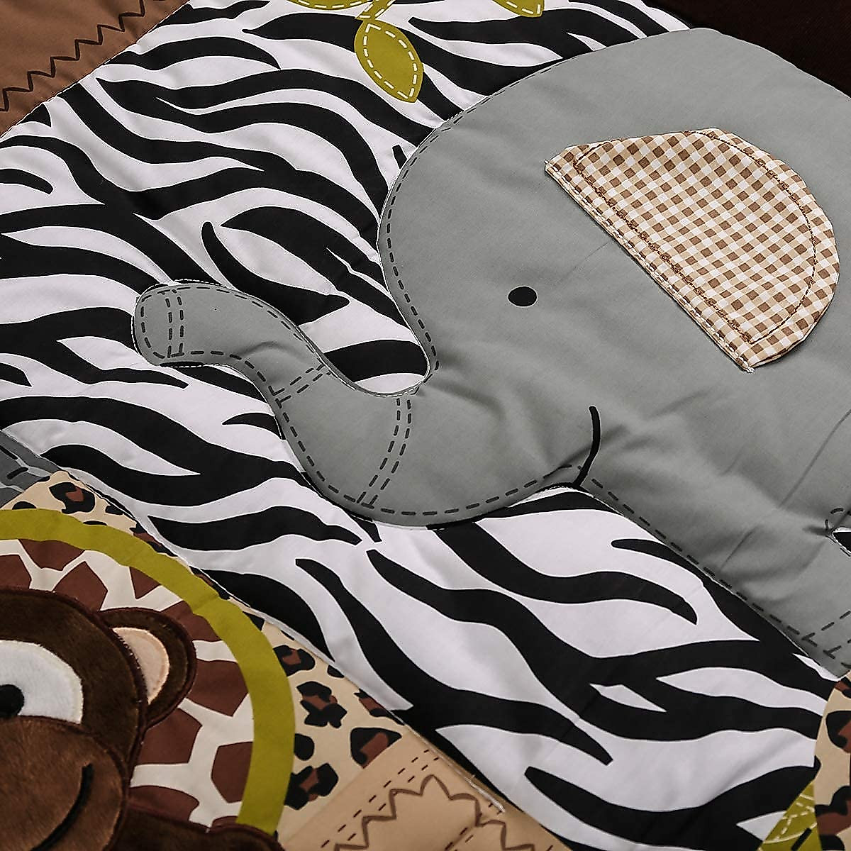 Brandream Jungle Crib Bedding Sets for Boys Elephant Animal Zoo Nursery Baby Bedding Set Zebra Giraffe Monkey Hippo Owl Bear 3D Pattern | 3-Piece Nursery Set | Baby Comforter, Crib Sheet, Crib Skirt