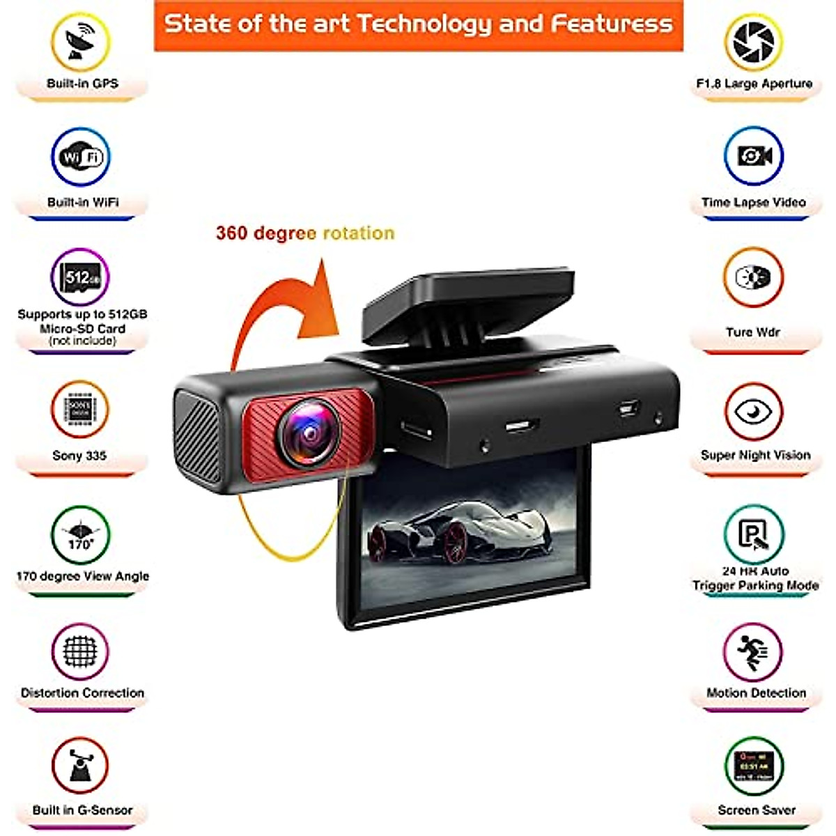 4K Dash Cam Built-in WiFi Front Dash Camera 3'' IPS Screen Car Driving Recorder 170°Wide Angle Dashboard Camera with Super Night Vision WDR G-Sensor Parking Monitor Loop Recording