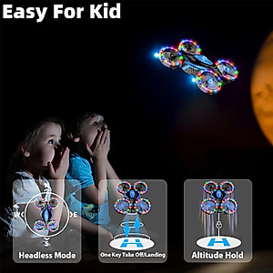 Drones for Kids - Toys for Boys Girls Perfect Christmas and Birthday Gifts - Dual Mode for Land and Fly Match LED Flash Lights wheels with 12 Scene Modes (Reef Blue)