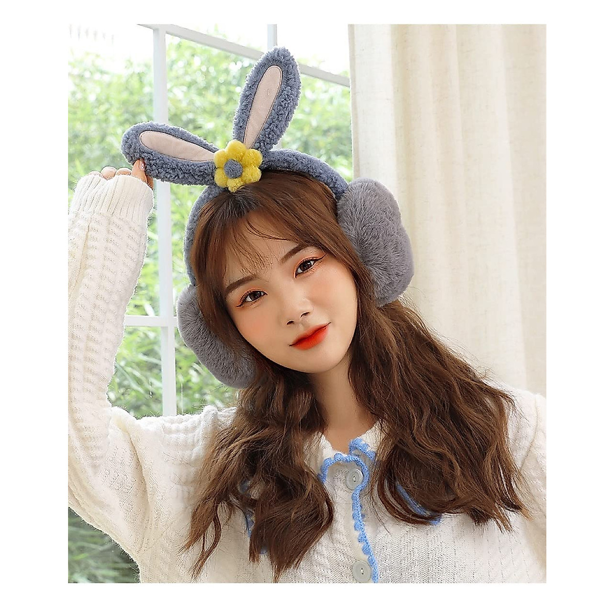 Women Rabbit Earmuffs Girls Cute Outdoor Ear Warmers Winter Warm Adjustable Ear Covers Foldable Children Animal Earmuffs