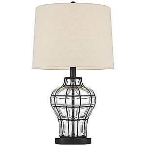 360 Lighting Hudson 23" High Small Modern Accent Table Lamps Set of 2 WiFi Smart Socket Dark Bronze Clear Metal Glass Living Room Bedroom Bedside Nightstand House Office Reading Fabric Shade