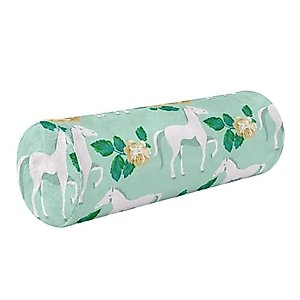 xigua Funny Flower Horse Neck Roll Pillow for Neck Relief with Removable Washable Cover - Memory Foam Round Cylinder Bolster, Ergonomically Designed for Head, Neck, Back, and Legs