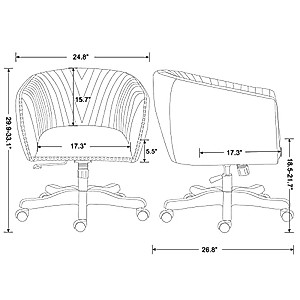 QUINJAY Green Faux Leather Home Office Desk Chair, Upholstered Barrel Swivel Adjustable Arm Desk Chair with Nailheads, Comfy Mid-Back Study Chair with Silent Wheel for Study Office Computer