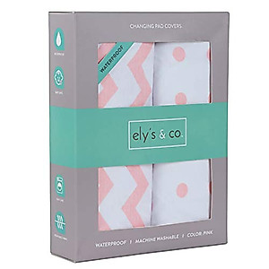Ely's & Co. Patent Pending Waterproof Sheets, White and Pink Chevron and Polka Dots (2 Pack) (Changing Pad Cover, Pink)