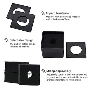 RETON 2 Pack Microphone Flag Station Square Cube Shaped Interview Mic Logo, Black ABS Mic Flag Microphone Accessories for Reporter KTV Host, with 10 Pcs Microphone Foam Cover
