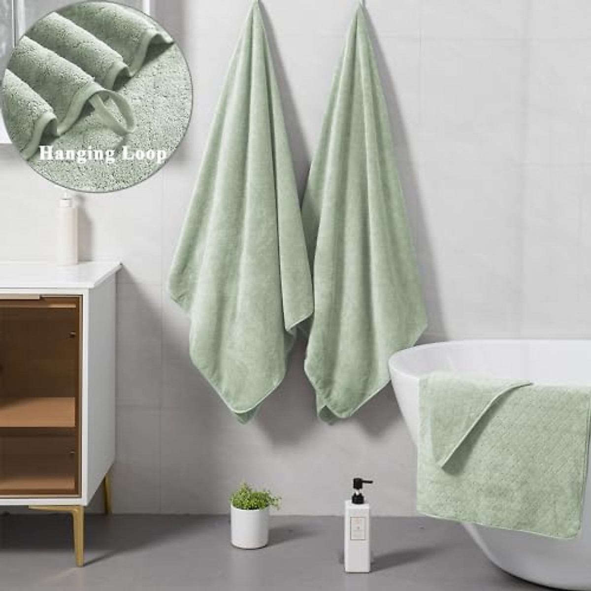Extra Large Bath Towel Sets of 8, 2 Large Bath Towels Oversized, 2 Hand Towels, 4 Washcloths, Soft Microfiber & Quick Dry & Highly Absorbent Bath Towels for Bathroom Kitchen Spa Hotel Gym Pet(Green)