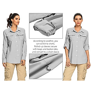 Jessie Kidden Women's UPF 50+ UV Sun Protection Safari Shirt, Long Sleeve Outdoor Cool Quick Dry Fishing Hiking Gardening Shirts (5055 Grey 3XL)