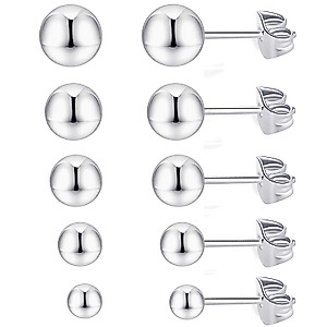 MDFUN 6 Pairs Surgical Stainless Steel Round Ball Stud Earrings Set for Women Men 3-7mm