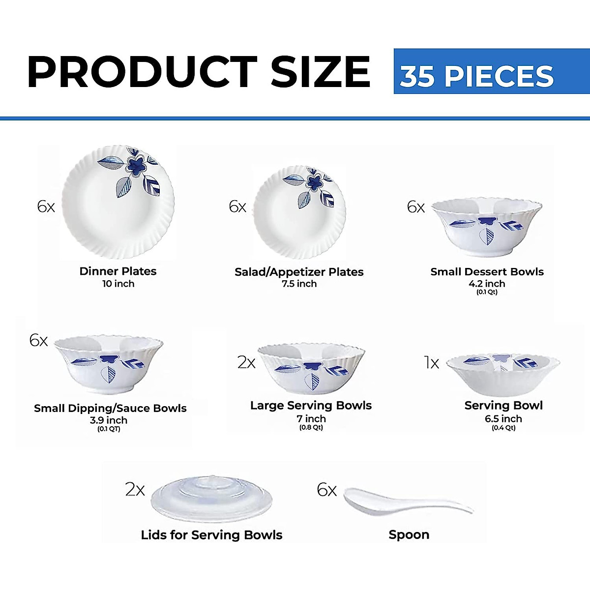 Borosil Gourmet Dinnerware Set For 6, 35 Pieces, White Dinner Plates and Bowls Sets, Chip Resistant Tempered Opal Glass, Stain Resistant, Dishwasher & Microwave Safe Dinner Set For Gifting, Serves 6