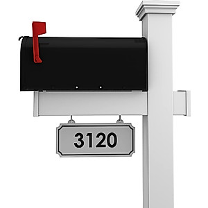 4Ever Products Vinyl Mailbox Post System - Includes Black Steel Mailbox and Custom Address Plate (White)