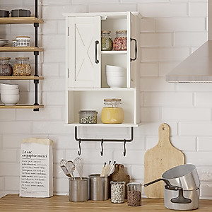 ChooChoo Farmhouse Medicine Cabinet, Bathroom Wall Cabinet with Adjustable Shelf, Towel Bar, 3 Hooks, Over The Toilet Storage Cabinet for Bathroom, Kitchen, White