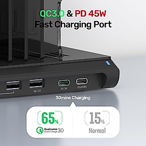Unitek USB Charging Station 120W 10 Fast Port Multi Charge Docking Hub for Multiple Apple Devices with QC 3.0 PD 45W Port, Charger Organizer Compatible with iPad, iPhone, Tablet, iwatch,Cell Phone