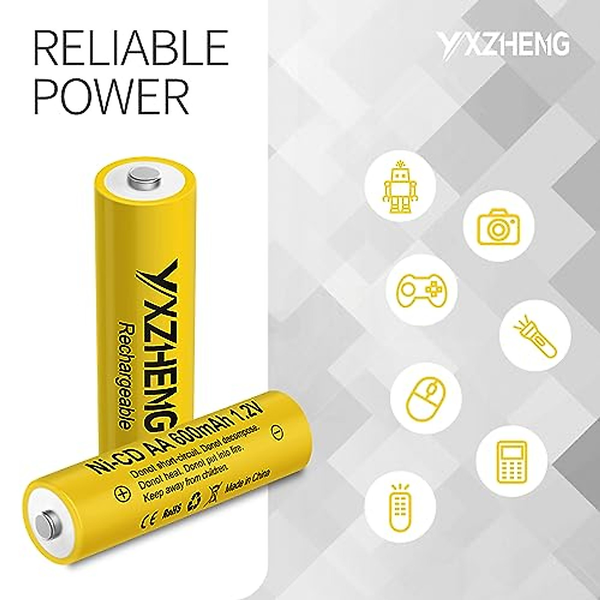 YXZHENG Batteries AA NiCd 600mAh 1.2V Rechargeable for Solar Garden Lights (16pcs AA)