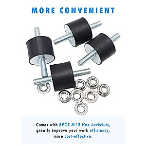 M10 Rubber Studs Shock Absorber Anti-Vibration Isolator Mounts, Rubber Cylindrical Vibration Isolation Mount, for Air Compressors, Garage Motor, Diesel Engines(with Non-Slip Nuts, 4 Pack Double Stud)