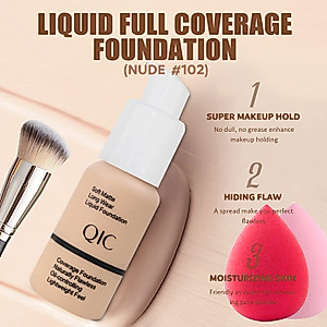 All in One Makeup Kit, 12 Colors Eyeshadow Palette, Nude Foundation, Lipstick Set, Eyebrow Soap, Eyeliner Stamp, Waterproof Mascara, Makeup Brush, Makeup Sponge, Gift Set for Women, Girls & Teens