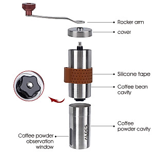 ALOCS Manual Coffee Grinder, Stainless Steel Coffee Bean Grinder, Adjustable Ceramic Conical Burr Coffee Grinder, Portable Coffee Grinders for Home Use, Office, Travel and Camping