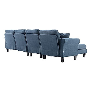 108.66"L Shape Corner Sofa with Ottoman and 2 Pillows U Shaped Long Couch for Living Room Sofa with Chaise Comfortable Modern Mid Century Sectional Sofa for Home Apartment Office (Navy Blue)