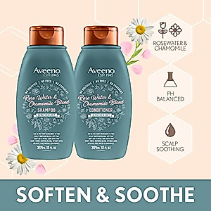 Aveeno Rose Water & Chamomile Blend Sulfate-Free Shampoo with Colloidal Oat for Dry & Sensitive Scalp, Gentle Cleansing Shampoo for Fine, Fragile Hair, Paraben & Dye-Free, 12 Fl Oz
