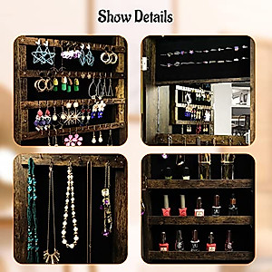 Ntufrest Jewelry Organizer with Led Mirror, 6 LEDs Mirror Jewelry Cabinet,Wall/Door Mounted Jewelry Armoires for Women, Full Length Mirror with Jewelry Storage，Magnetic Lock
