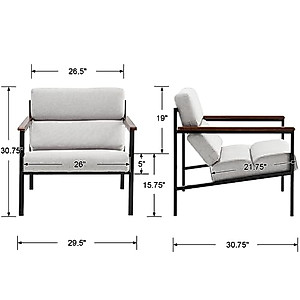 EALSON Mid Century Modern Accent Chair Comfy Armchair with Metal Frame Linen Upholstered Lounge Chair Single Sofa Chair with Wood Armrest for Living Room/Bedroom/Reception Room, Grey