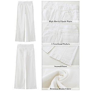 GRAPENT Women's Bright White Wide Leg Jeans, Size L