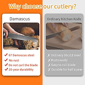 Bread Knife, Damascus Multifunction Serrated Knife, Professional Japanese VG10 Damascus Steel Bread Knife,Serrated Cake Knife Bread Cutter for Homemade Crusty Bread