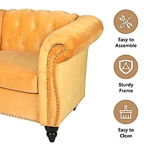 QHITTY Accent Large Sofa, Chesterfield Couch 3 Seater Modern Velvet Couch Upholstered Sofa with Tufted Back for Living Room Furniture (Mango)