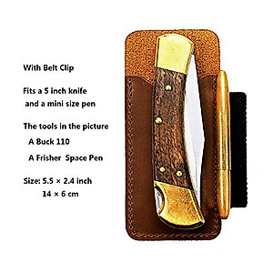 EASYANT Leather Pocket Organiser Pouch EDC Holster Belt Clip Sheath for Buck 110 Space Pen