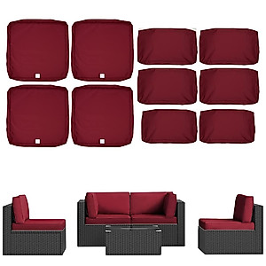 ClawsCover 10 Pack Outdoor Seat and Back Cushions Replacement Covers Fit for 5 Pieces 4-Seater Wicker Rattan Furniture Patio Conversation Set Sectional Couch Chair,Burgundy-Include Cover Only