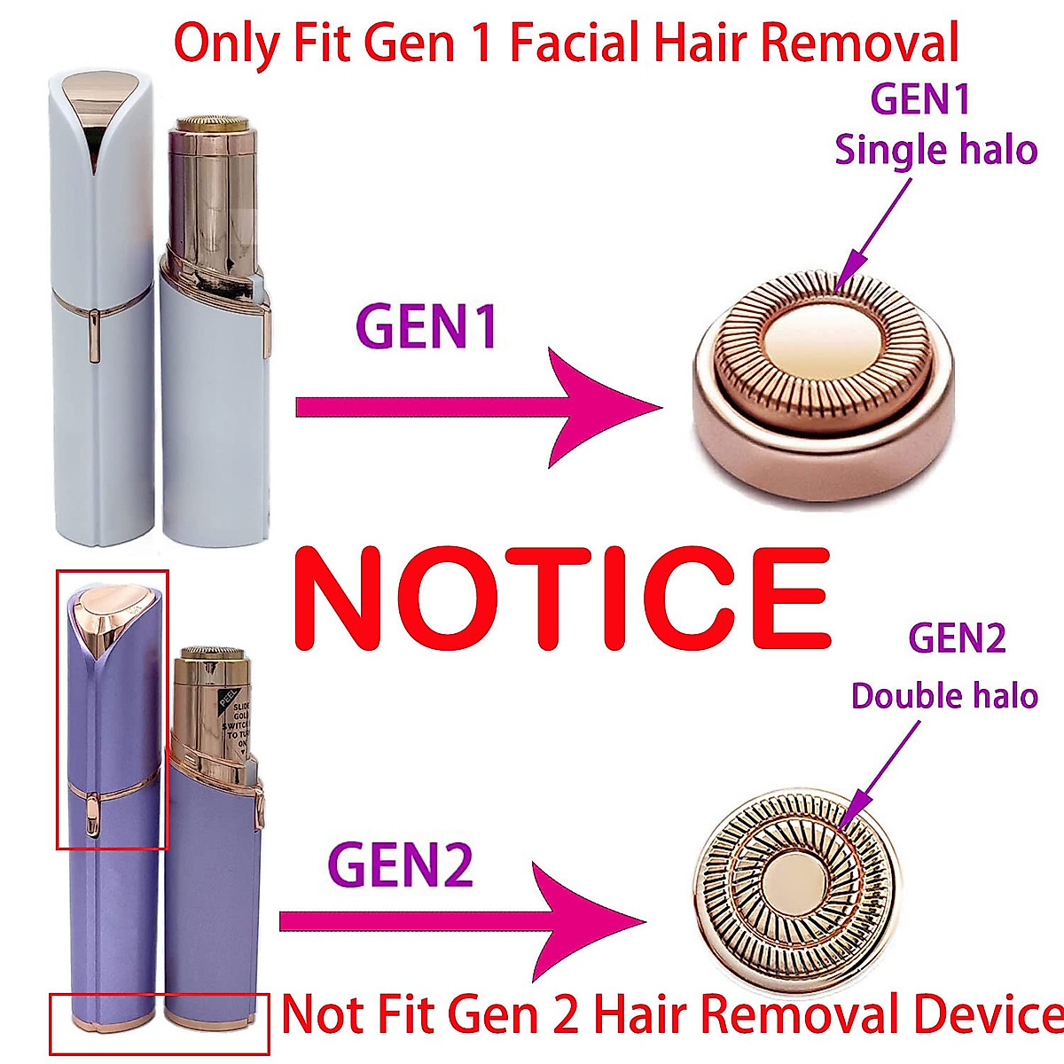 6 Pcs Facial Hair Remover Replacement Heads for Women's Painless Flawless Hair Remover(Only Fit Gen 1) for Good Finishing and Well Touch, 18K Rose Gold-Plated Blade Head With Cleaning Brush -Rose Gold