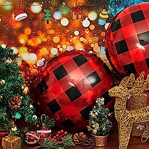 6 Pieces Buffalo Plaid Lumberjack Party Balloons 18 Inches Gingham Mylar Balloons Black and Red Plaid Party Balloons for Christmas Birthday Baby Shower Holiday Decoration