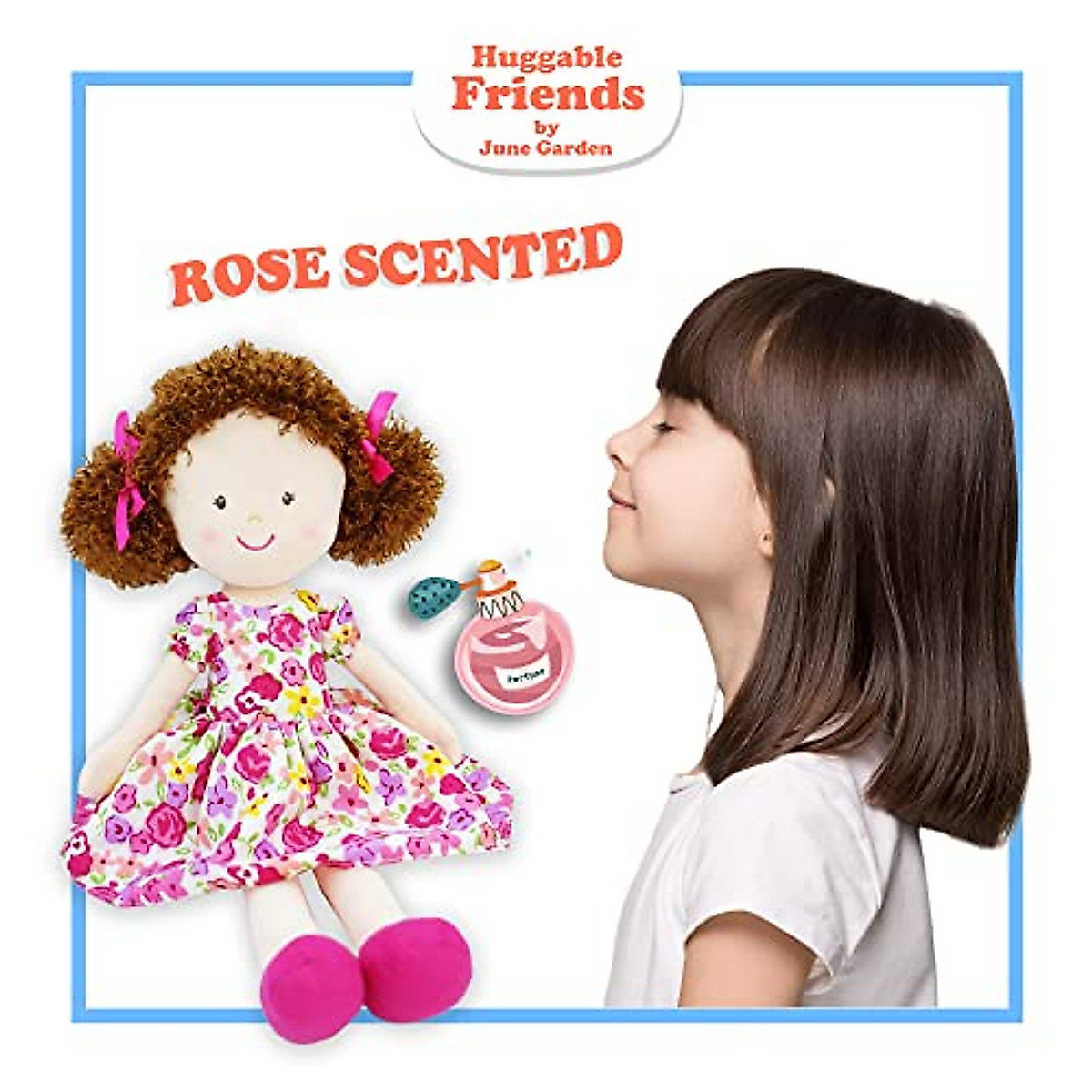 June Garden 16" Rose Scented Soft Doll Rosa - Stuffed Cuddly Plush Doll Gifts for Girls - Pink Floral Dress