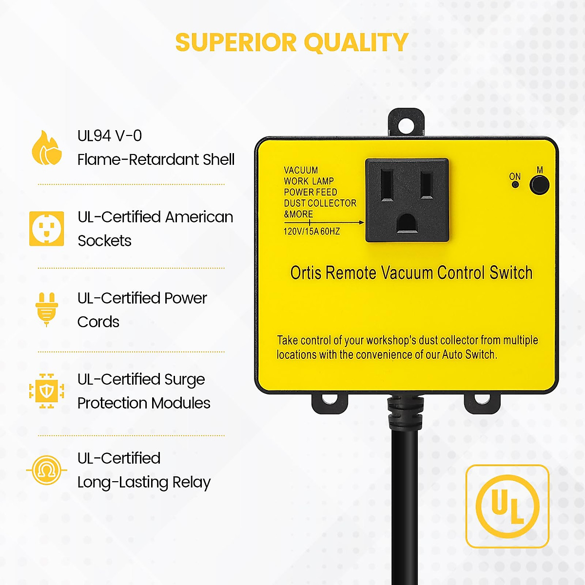 Dust Collector Remote Switch, Ortis 120V Wireless Remote Switch for Dust Collector, 328FT Wireless Range (Battery Included), Heavy Duty Design, Save Your Time and Energy, Enhance Your Work Safety